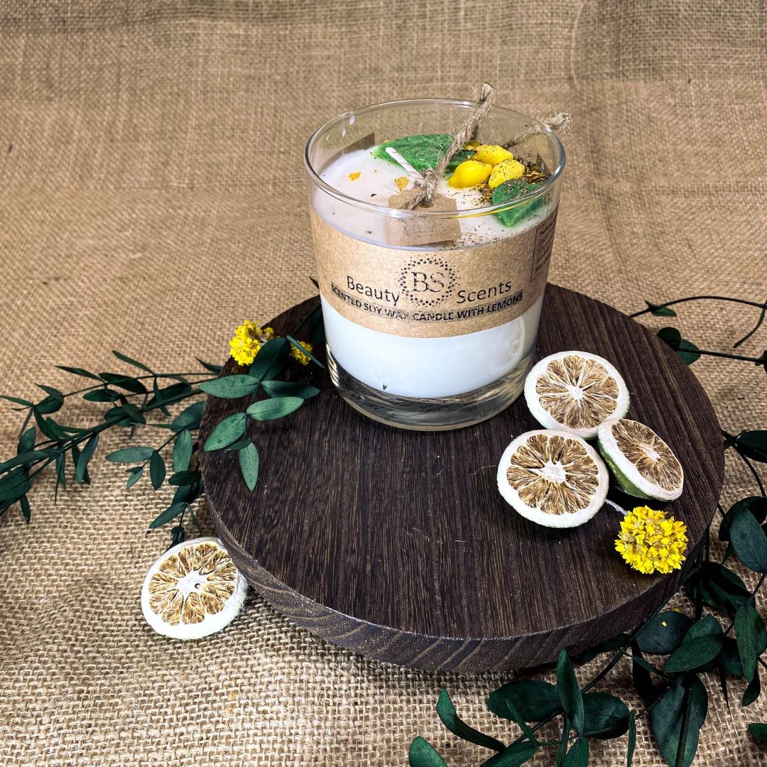 Large Glass Lemon Candle | Verbena & Lemon Grass Scented Soy Candle ...